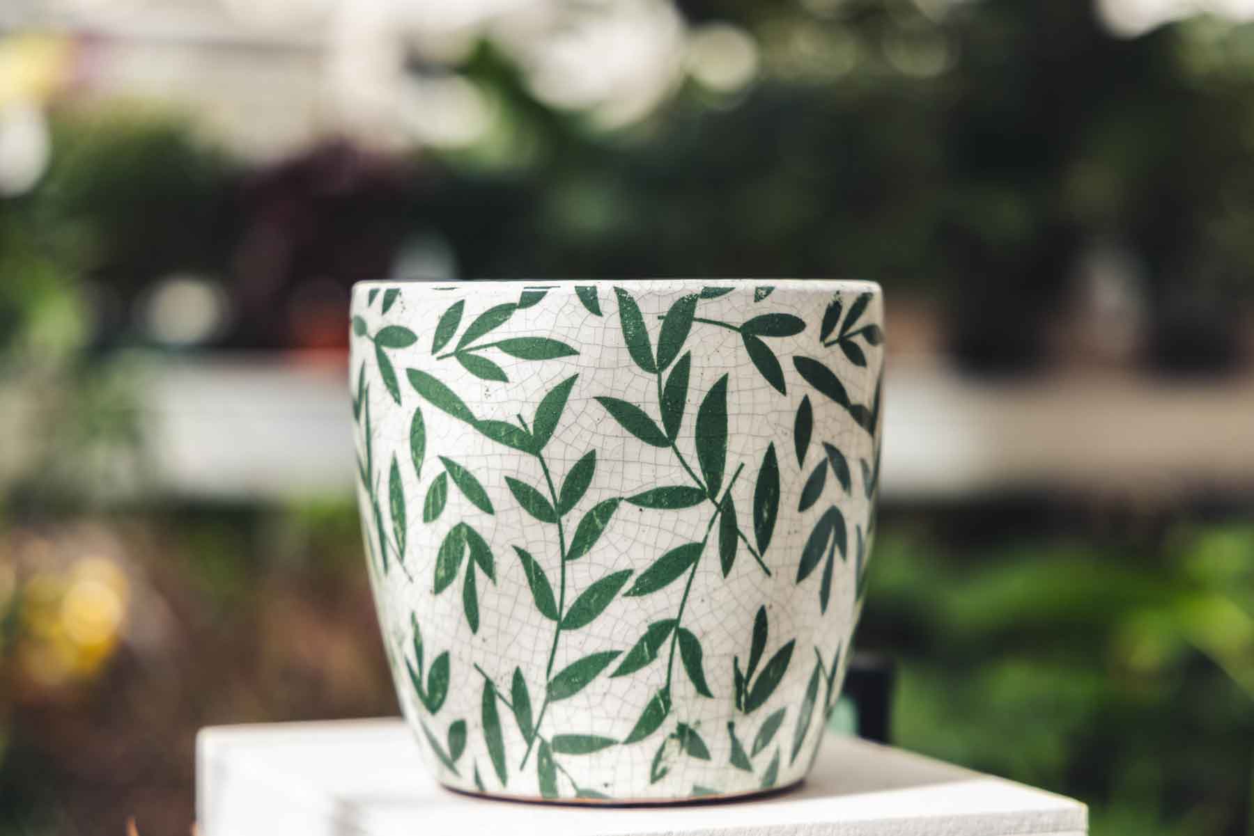 Departments - 6" Green Leaves Cache Pot